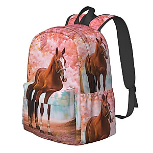 FeHuew 16 inch backpack 3D Horse Sakura Flowers Laptop Backpack Full Print School Bookbag Shoulder Bag for Travel Daypack