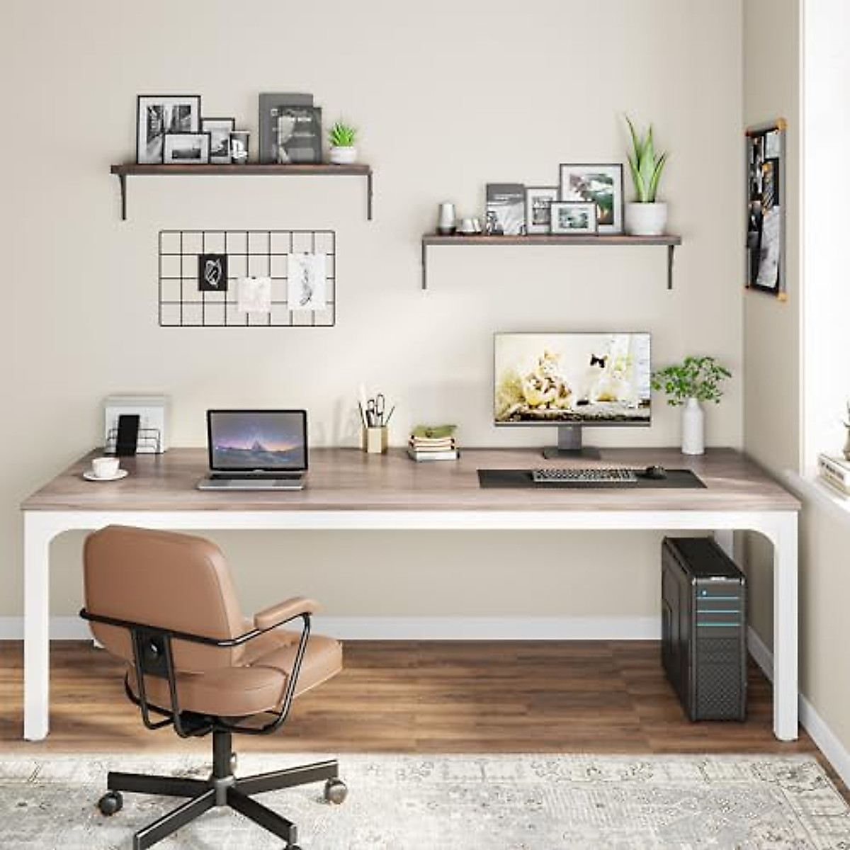 LITTLE TREE 78.7 Inches Extra Long Two Person Office Desk,Double Workstation for Home Office