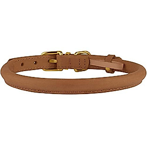 BRONZEDOG Rolled Leather Dog Collar with QR ID Dog Tag Durable Round Personalized Collars Small Medium Large Dogs Puppy Cat (7-8 Inch, Light Brown)