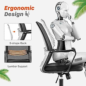 Office Chair - Mid Back Home Office Desk Chairs, Adjustable Height, Breathable Mesh