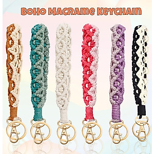 LOLAHA Macrame Keychain Wristlet Key Chain Boho Keychains for Women Cute Keychain Keyring Wrist Lanyard For Keys Car Keys Wrist Keychain Wristlet Strap Teal Keychain Accessories