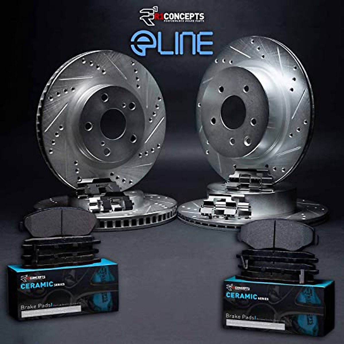 R1 Concepts Front Rear Brakes and Rotors Kit |Front Rear Brake Pads| Brake Rotors and Pads| Ceramic Brake Pads and Rotors |Hardware Kit|fits 1993-2001 Acura Integra; Honda Civic