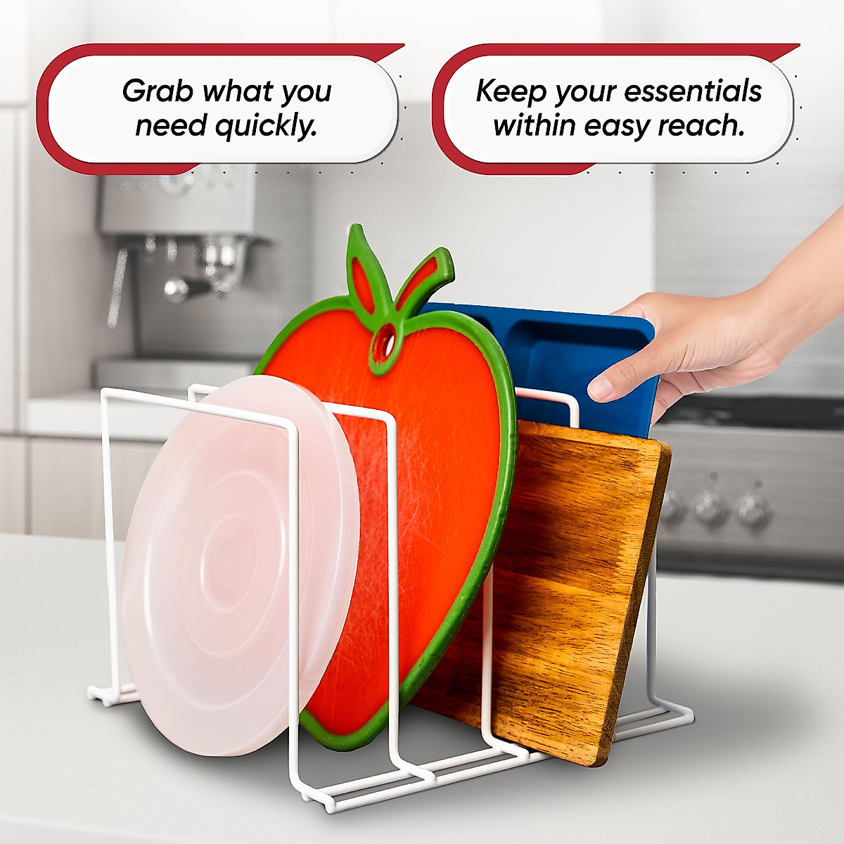 Better Houseware Multi-Use White Medium Kitchen and Office Organizer, 8.25” x 10.25” and 6.5” Height – 4 White Coated Steel Divider Slots to Store Trays, Baking Pans, Cutting Boards or Office Supplies