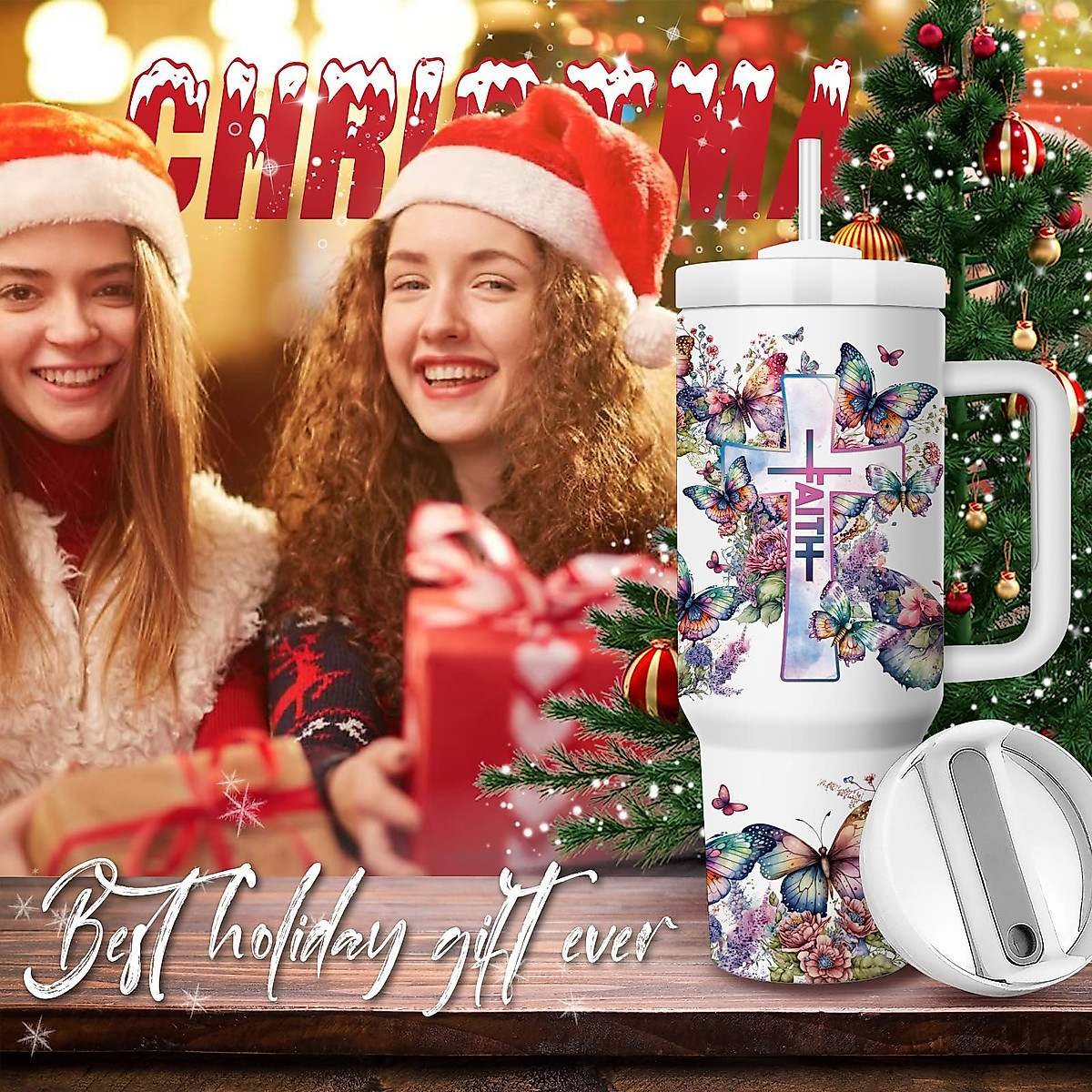 Equoza Christian Gifts for Women,40oz Tumbler with Lid and Straw Travel Coffee Mug Christian Affirmations Stainless Steel Double Wall Vacuun Insulated Cup (Pack of 1)