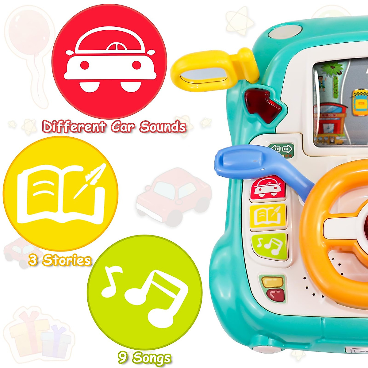 Kids Steering Wheel Toy Musical Baby Car Toddlers Toys Age 1-2-3 Interactive Learning Simulation Drving Toy Car Seat Toy Develops Fine Motor Skills for 1 2 3 Years Old Baby Boys Girls