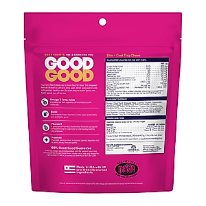 GoodGood Skin + Coat Dog Supplements; Supports Healthy Skin and a Shiny Coat; Chewable Soft Treats with Omega-3 Fatty Acids, and Vitamin E; Probiotics; 90 Natural Flavor Chews