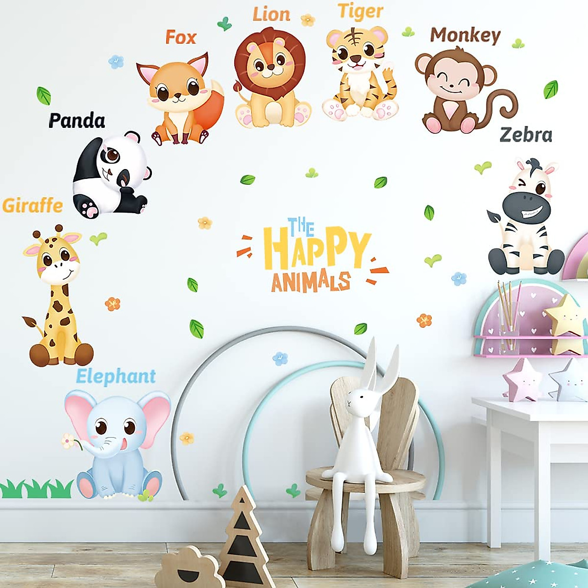 Supzone Cartoon Animal Wall Decal Jungle Animals Wall Stickers Monkey Lion Giraffe Wall Decor DIY Vinyl Mural Art for Kids Baby Nursery Playroom Bedroom Living Room Home Decoration