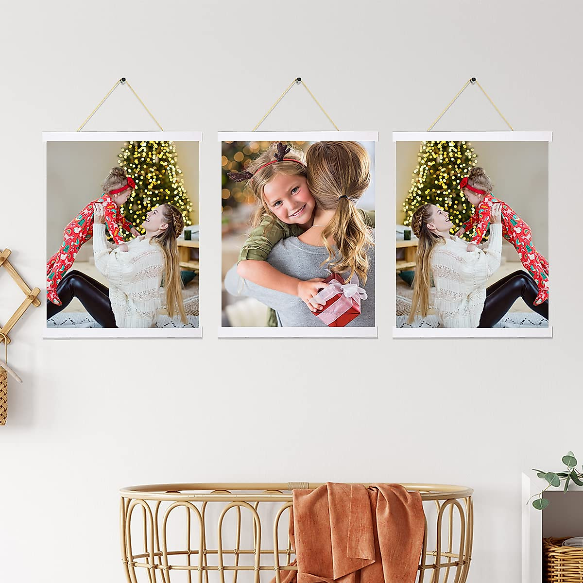 YK Artwood Picture Frame, 16 inch White Magnetic Poster Hanger, 3 Pack, for Wall Art Pictures Photos Prints Maps, Damage Free, Wide Compatibility, Wood Grain Finish