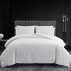 Vera Wang - Queen Duvet Cover Set, Luxury Bedding with Button Closure, Includes Matching Shams (Abstract Crinkle White, Queen)