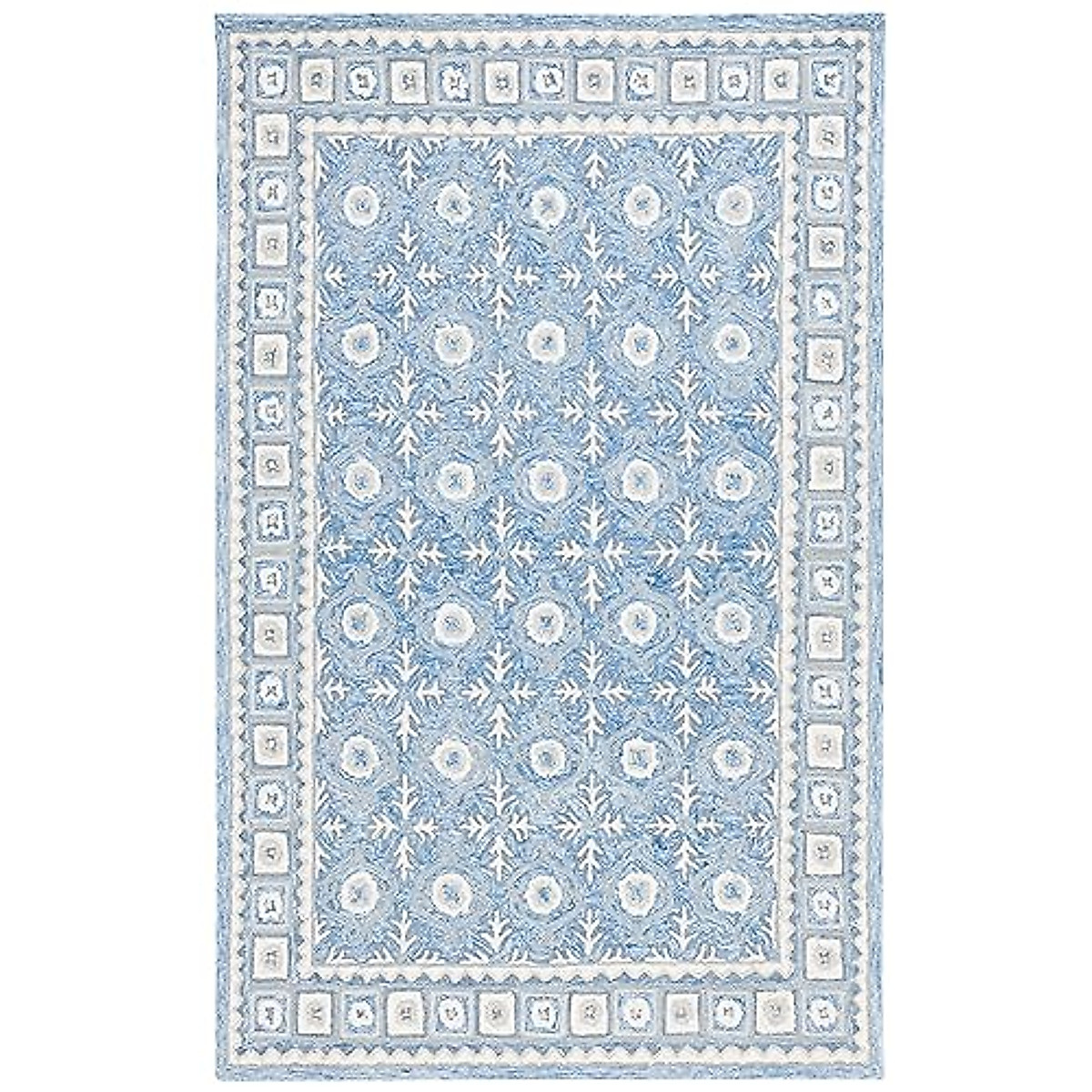 Safavieh Ebony Collection Area Rug - 3' x 5', Blue & Ivory, Handmade Wool, Ideal for Living Room, Bedroom, Dining (EBN651M-3)