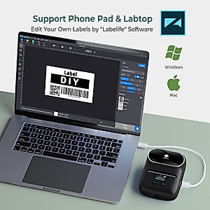 Phomemo M110 Portable Thermal Label Printer, Bluetooth Label Maker Machine for iOS & Android, Barcode Label Printer Machine for Small Business, Address, Office, with 1 Roll 40x30mm Label,Black
