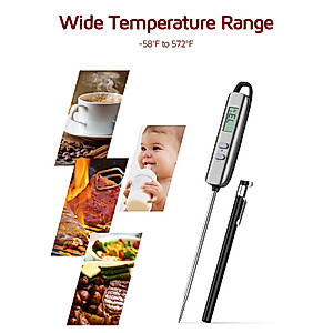 YaungBass Digital Meat Thermometer, Instant Read Cooking Food Thermometer with 4.7in Long Probe for Grill Candy, Kitchen Thermometer for BBQ Smoker Oven Oil Milk Yogurt, 1-Silver