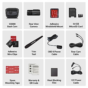 THINKWARE U3000 2CH 4K Front Dash Cam, 2K Rear Cam, STARVIS 2 Sensor Night Vision, Car Camera 5GHZ Wi-Fi GPS Radar Buffered Parking Mode, Free 64GB Card, CPL Filter, Speed Camera Alerts, OBD Cable