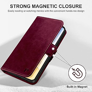 Bizzib for Samsung Galaxy S21 Ultra Case Leather Wallet with Card Holder[ RFID Blocking] 360 Full Shockproof Protection Magnetic Closure Phone Cover & Wrist Strap for Galaxy S21 Ultra 6.8-Burgundy