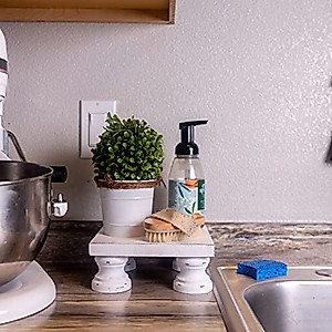 Decorative Riser Pedestal display stand, Display bathroom and home décor, risers for display of farmhouse kitchen decor, wood riser tray (White Feet)