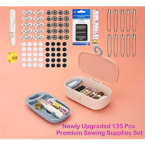 FKOG Sewing Project Kit, 135 Pcs Premium Family Sewing Supplies Repair Kit Sewing Thread Accessories Traveler Sewing Kit DIY Sewing Supplies Organizer (Pink)