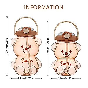 JQWSVE Kawaii Straw Bottle, , Leak-Proof Cute Kawaii Bear Water Bottle with Stickers for Girls School Office Travel