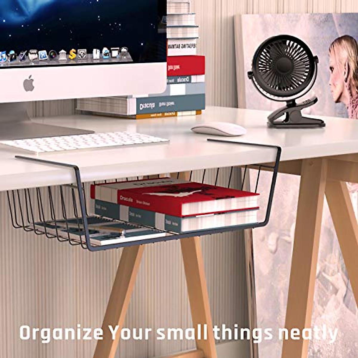 Under Shelf Basket, iSPECLE 4 Pack Under Cabinet Organizer Easy to Install and Use Versatile Metal Pantry Organizer Add Storage to Kitchen Cabinet Pantry Cupboards and Shelves, Black