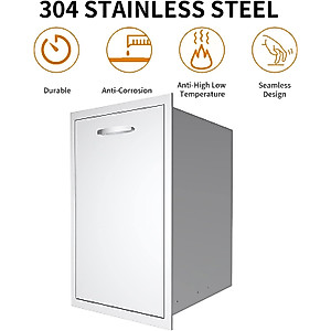 AHLOKI Pull-Out Trash Drawer Built-in Pull-Out Tray Stainless Steel Trash Drawer Storage Trash Bin(10 Gallons)(Not Included) for Outdoor Kitchen BBQ Island (14''Wx27''Hx20''D)