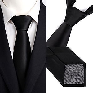 fortunatever Classical Men's Solid Handmade Extra Long Necktie,Black Tie With Gift Box