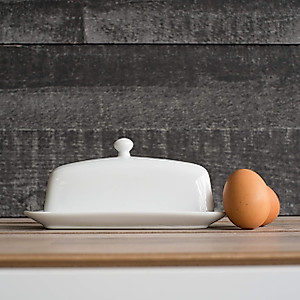 Now Designs Stoneware Rectangle Butter Dish with Lid, White 4.5 x 8 in