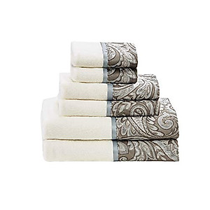 Madison Park - MP73-5310 Aubrey 6 Piece Jacquard Set for Bathroom, 2 Bath Hand Towels, 2 Washcloths, Spa Luxurious Textured Design, See Below, Blue
