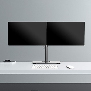 WALI Free Standing Dual Monitor Stand, Height Adjustable Monitor Mount with Glass Base, Fits LCD LED Flat Curved Screen up to 27 inch, 22lbs, with Grommet Base (GMF002)