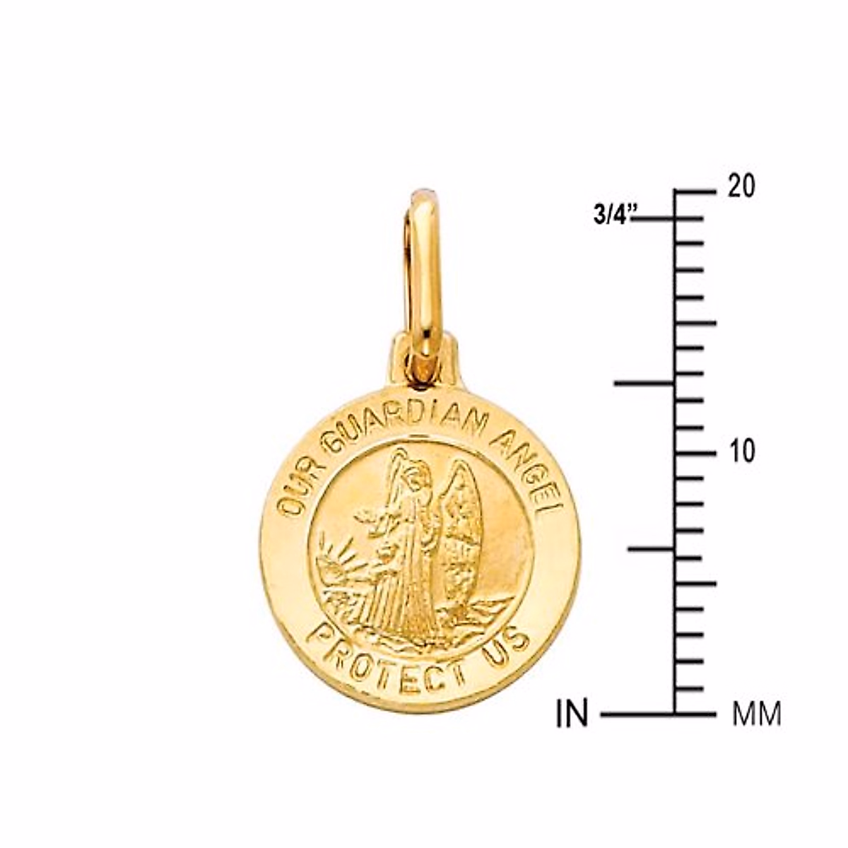 14k Yellow Gold Religious Our Guardian Angel Medal Charm Pendant