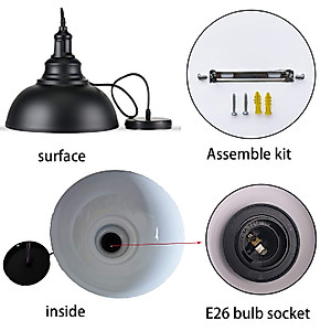 Black Dome Pendant Light Pendant Lights Fixtures Metal Hanging Ceiling Light Industrial Light Fixtures Farmhouse Pendant Light Industrial Light Fixture For Kitchen Island, Dining Room, Foyer (3 pack)