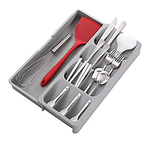 MIAO JIN Cutlery Expandable Storage Box Kitchen Drawer Storage Tray Adjustable Plastic Spoon Fork Cutlery Organizer Compact Cutlery Manager suitable for kitchen drawers Expandable Cutlery tray