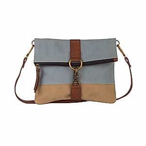 Mona B Canvas Handbag for Women | Zipper Bag | Crossbody Bag | Stylish Vintage Recycled Upcyled Bags Women (Blue-Finley)