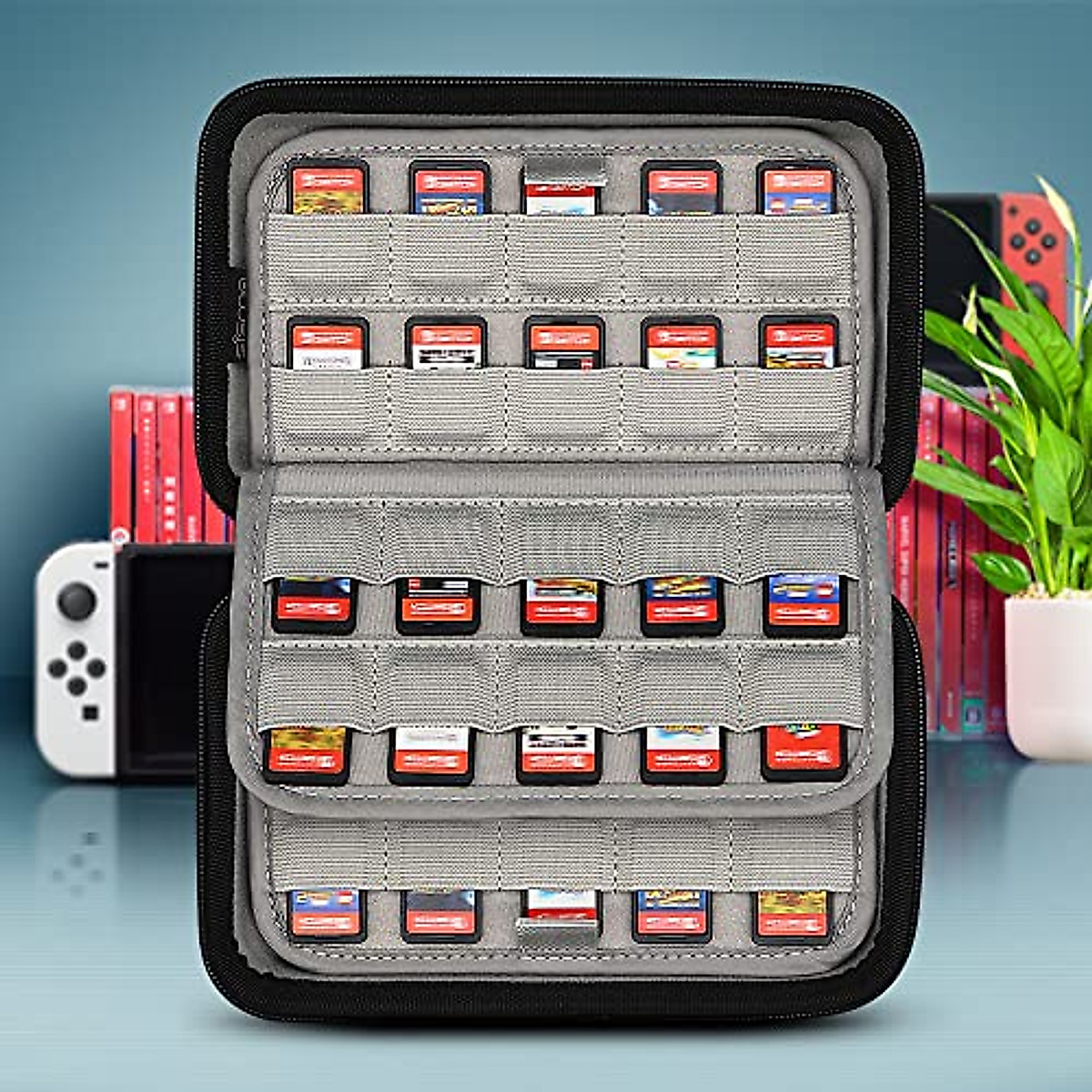 sisma 80 Switch Game Case Compatible with Nintendo Switch or PS Vita Games or SD Cards,Game Cartridge Holders Hard Shell Travel Storage Case Home Safekeeping, Brown