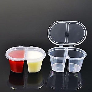 Double Compartment Condiment Container,2 Compartment Snack Containers with Lids,Small Food Storage Containers,Double Compartment Snack Containers for to-go Sauce, Sampling, Travel Snack (Round 150ml)
