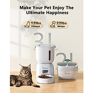 Sandpoy Automatic Cat Feeder and Water Dispenser FW1, 3L Cat Food Dispenser with Locking Lid, Two-in-One Set Timed Cat Feeder for Cats and Puppies, Pet Feeder with Portion Control, 4 Daily Meals