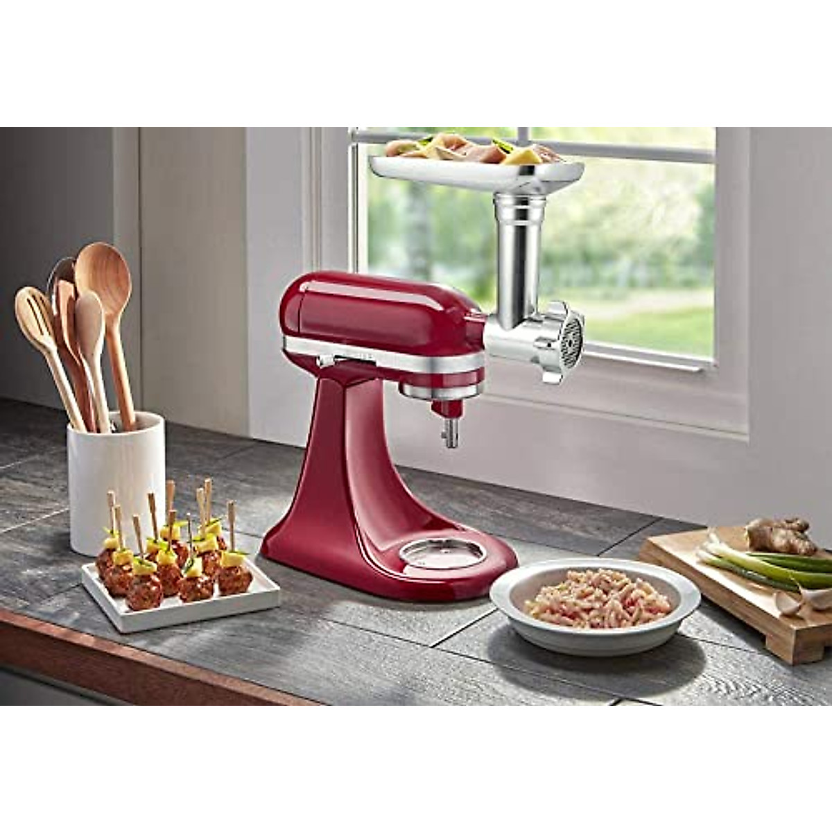 Meat Grinder Attachment for KitchenAid Stand Mixers, Accessories Included 3 Sausage Stuffer Tubes and 4 Grinding Plates, Metal Food Grinder Accessories by iVict