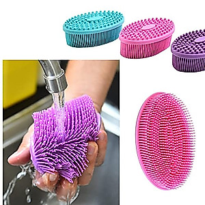 INGVY Dry Brushing Body Brush Soft Silicone Body Brush Wash Bath Shower Exfoliating Skin Bath Shampoo Massage Brush Supplies (Size : Pink)
