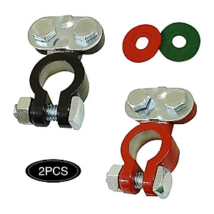 Dewkou Pack-2 Car Cables Terminal Connectors, Zinc-plated Top Terminal Kit with 2 PCS Felt Post Washers, Automobile Accessories, Universal for Most Cars, Trucks and Vans (Silver)