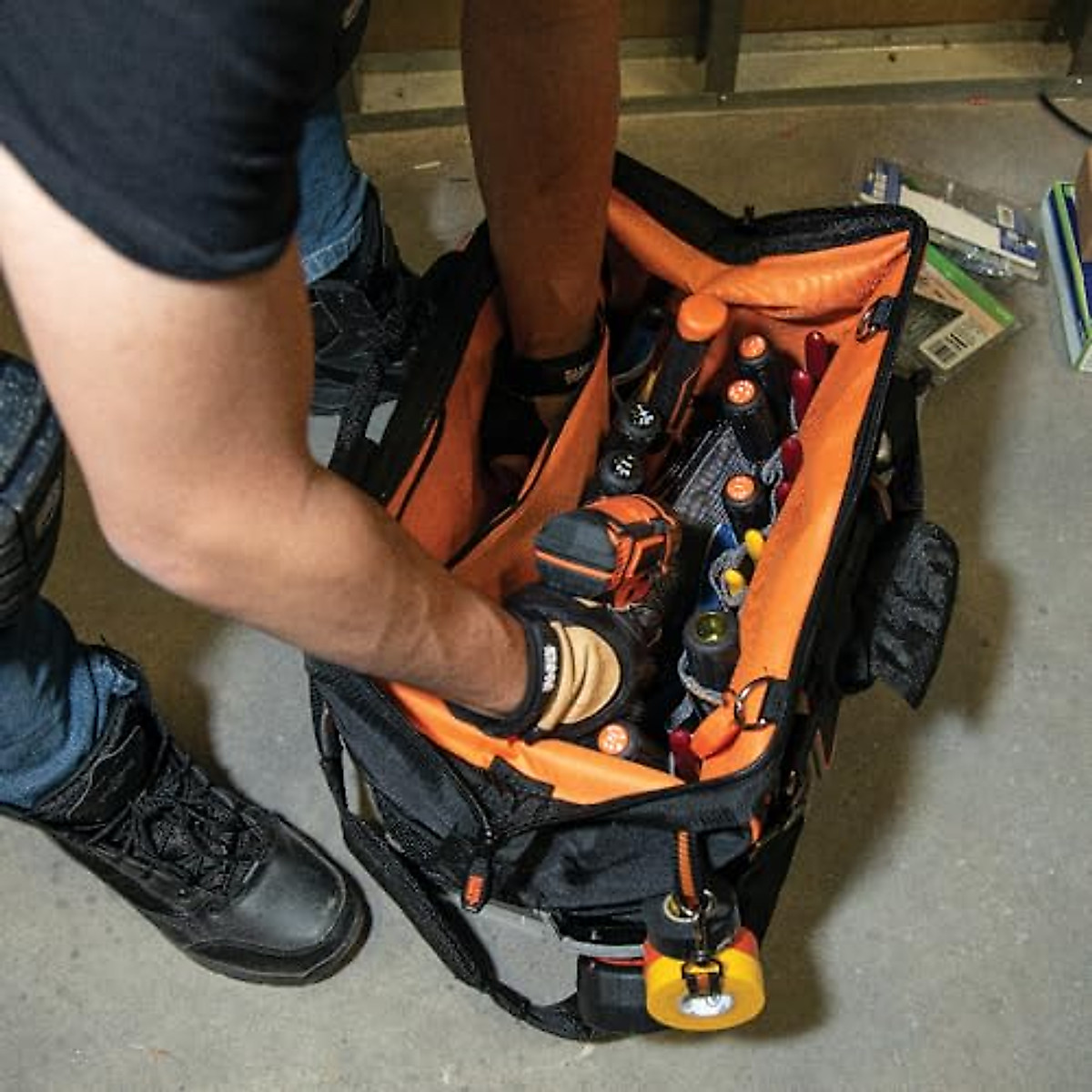 Klein Tools 55469 Tradesman Pro Wide-Open Tool Bag Made of 1680 Ballistic Weave with Molded Bottom and Detachable Shoulder Strap