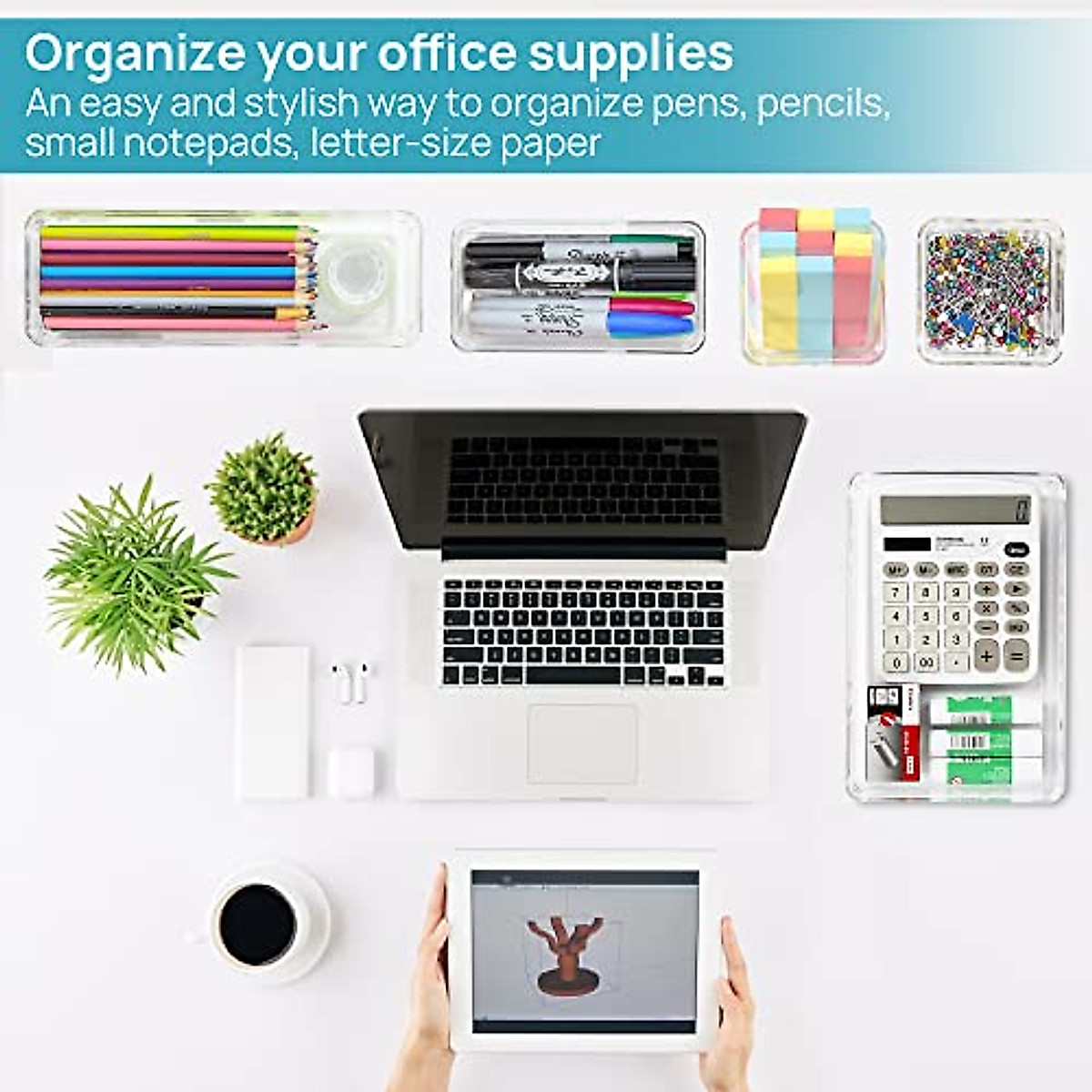 Vtopmart 37 PCS Clear Plastic Drawer Organizers Set, 4-Size Versatile Bathroom and Vanity Drawer Organizer Trays, Storage Bins for Makeup, Jewelries, Kitchen Utensils and Office