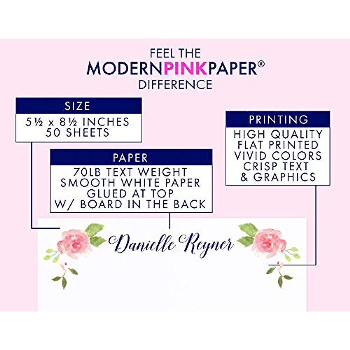 Script Personalized Notepads for Women, Casual Script Personalized Stationery for Women, Letter writing Stationary Paper, Personalized Notepads with Name, size 5.5in x 8.5in, 50 sheets