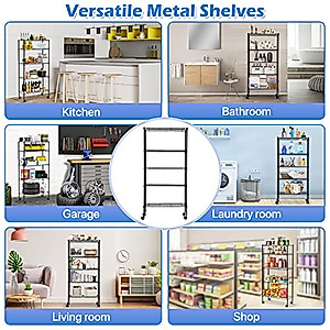Dkeli 5 Tier Wire Shelving with Wheels, 14"x30"x60" Storage Shelves NSF Heavy Duty Adjustable Utility Rolling Steel Garage Shelving Metal Storage Rack, Black