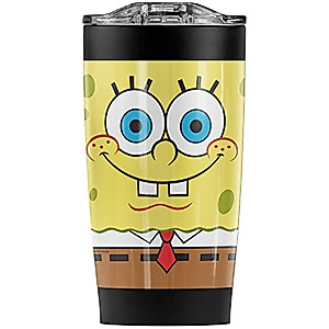 Logovision Spongebob Dual Face Stainless Steel 20 oz Travel Tumbler, Vacuum Insulated & Double Wall with Leakproof Sliding Lid