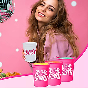 Let's Go Party Set of 12 Bachelorette Cups, 1 Bride Cup and 11 Let's Go Party Cups, 16 Oz Bachelorette Party Cups, Cowgirl Cups, Girls Trip Cups, Pink Reusable Cups, Girls Weekend Cups Girls Night Cup