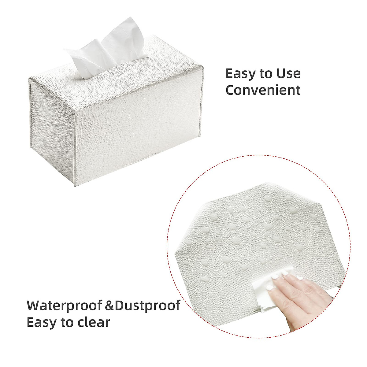 REGELETO Rectangular Tissue Box Cover, Pu Leather Rectangle Tissue Box Holder with Bottom Belt Modern Stylish Tissue Box Organizer for Home, Car, Hotel, Office 9.5"X5"X5" (Off-White)