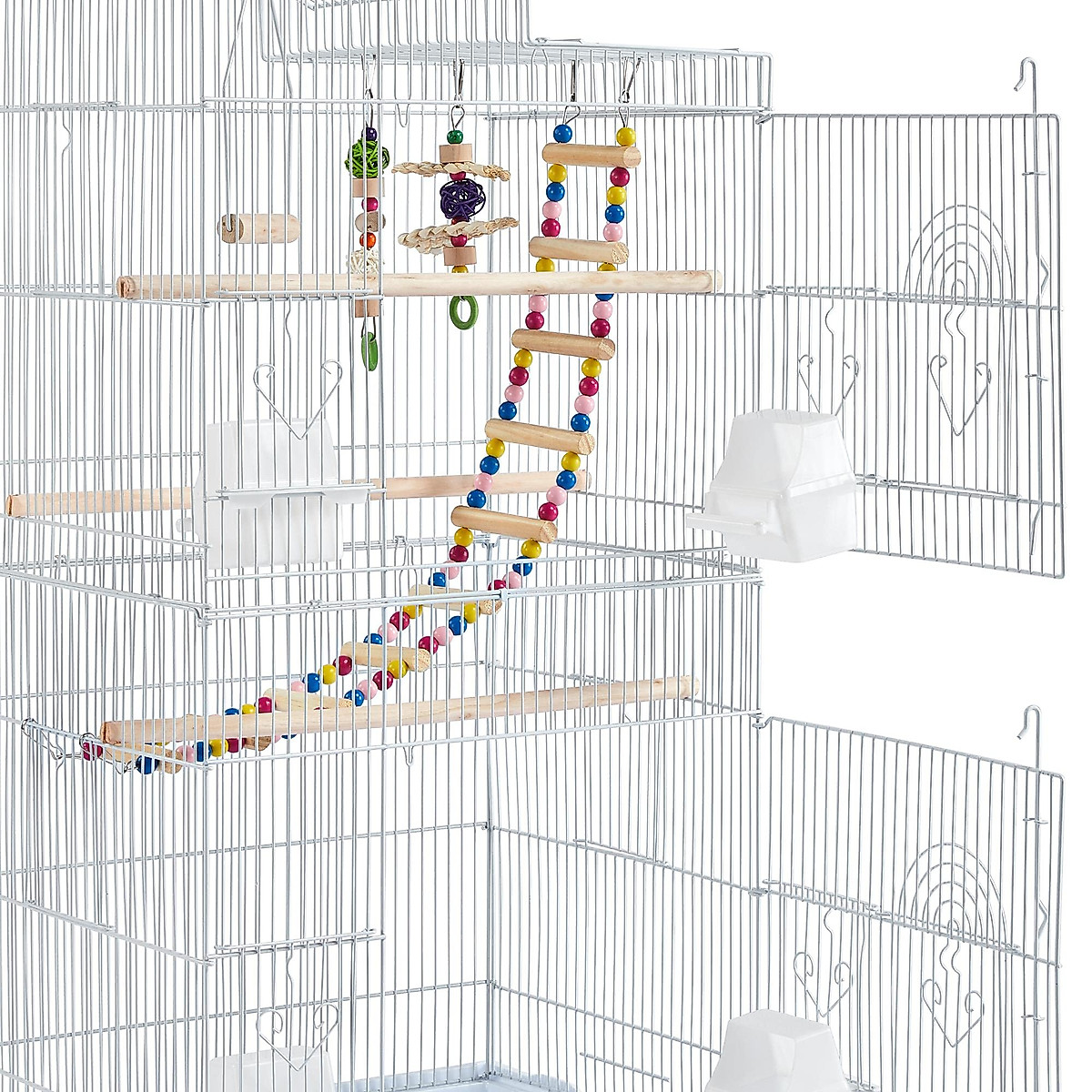 Yaheetech 62.4-inch Roof Top Flight Bird Cage for Parakeets Cockatiels Conures Finches Lovebirds Canaries Budgies Small Parrots, Large Birdcage with Detachable Rolling Stand, White