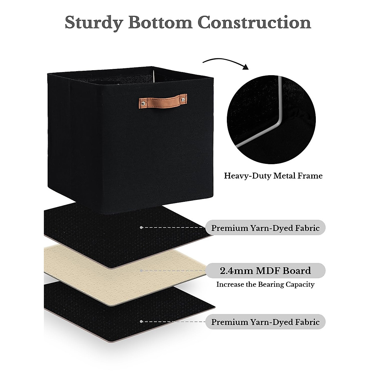 StorageWorks 13x13 Inches Storage Cube, Fabric Storage Bins with PU Handles, Collapsible Organizer Baskets for Closet, Black, 4-Pack