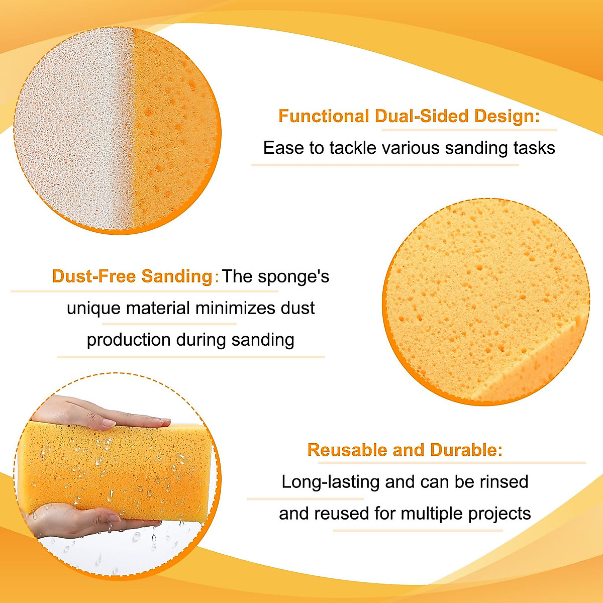 Gisafai 6 Pcs Drywall Sanding Sponge 9 x 4.5 x 3.1 Inch Sanding Blocks Drywall Washable and Reusable Drywall Sponge Sanding Blocks for Smoothing and Finishing Drywall Surfaces Tools