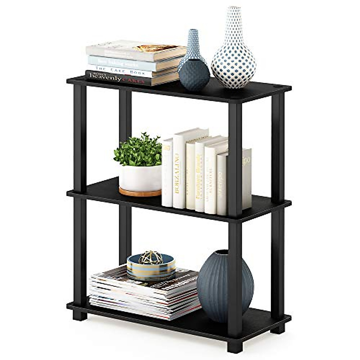 Furinno Turn-S-Tube 3-Tier Compact Multipurpose Shelf Display Rack with Square Tube, Americano/Black