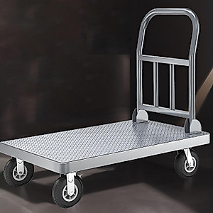 Platform Truck Platform Truck Stainless Folding Push Cart with 4 Inch Wheel Flatbed Cart Load 300kg Moving Dolly Cart Light Flat Handtruck Reliable