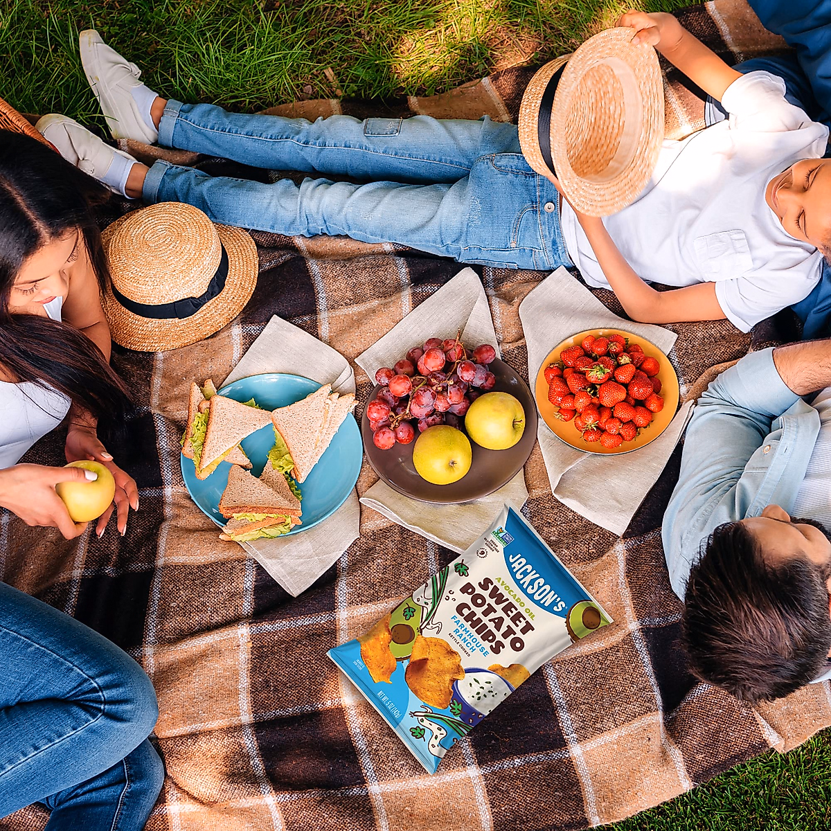 Jackson’s Sweet Potato Farmhouse Ranch Kettle Cooked Chips - with Premium Avocado Oil (5 oz, Pack of 7) - Gluten-Free, Peanut Free, Vegan, Allergen-Friendly - Shark Tank Product